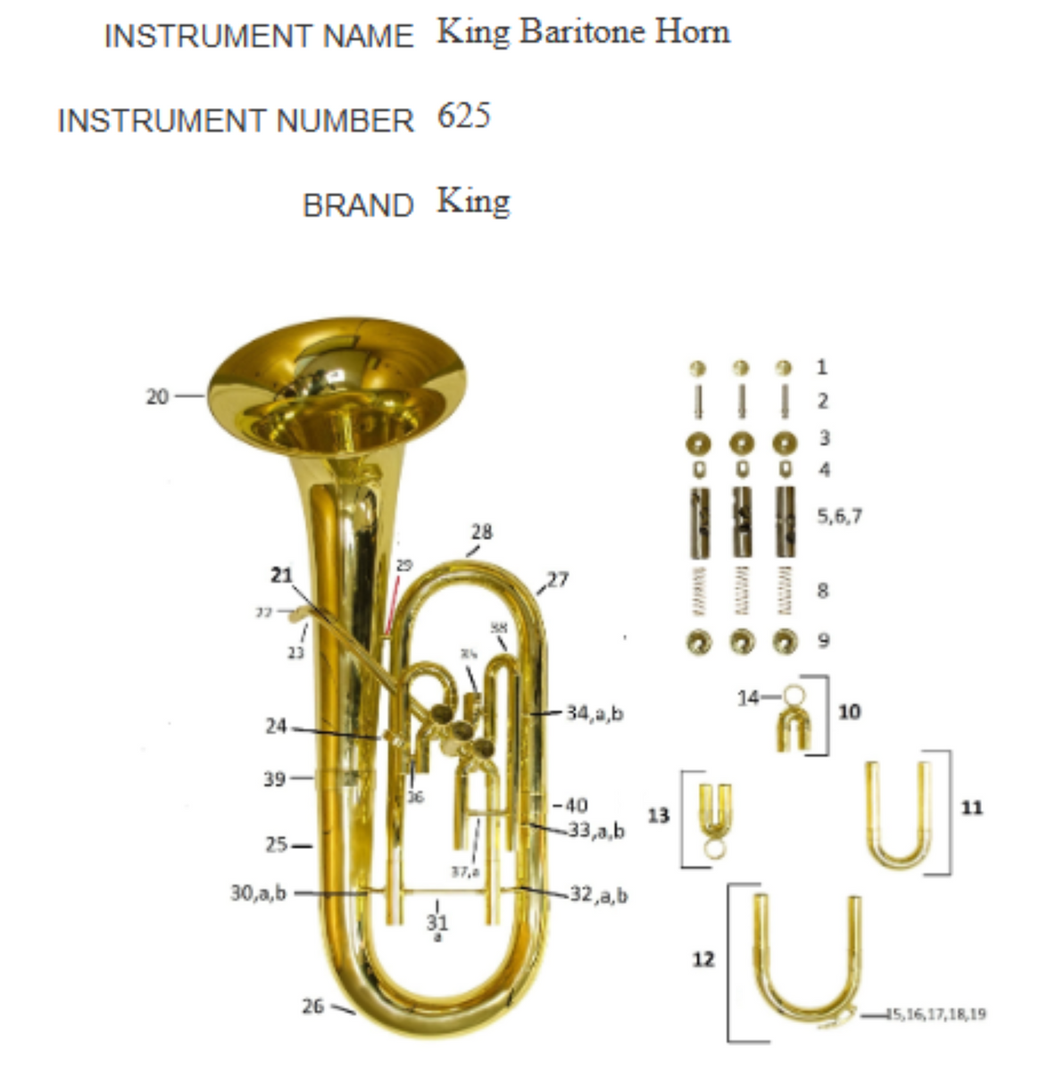 King 625 Baritone 3 Valve Repair Kit - Essential Parts – TOPE Band ...